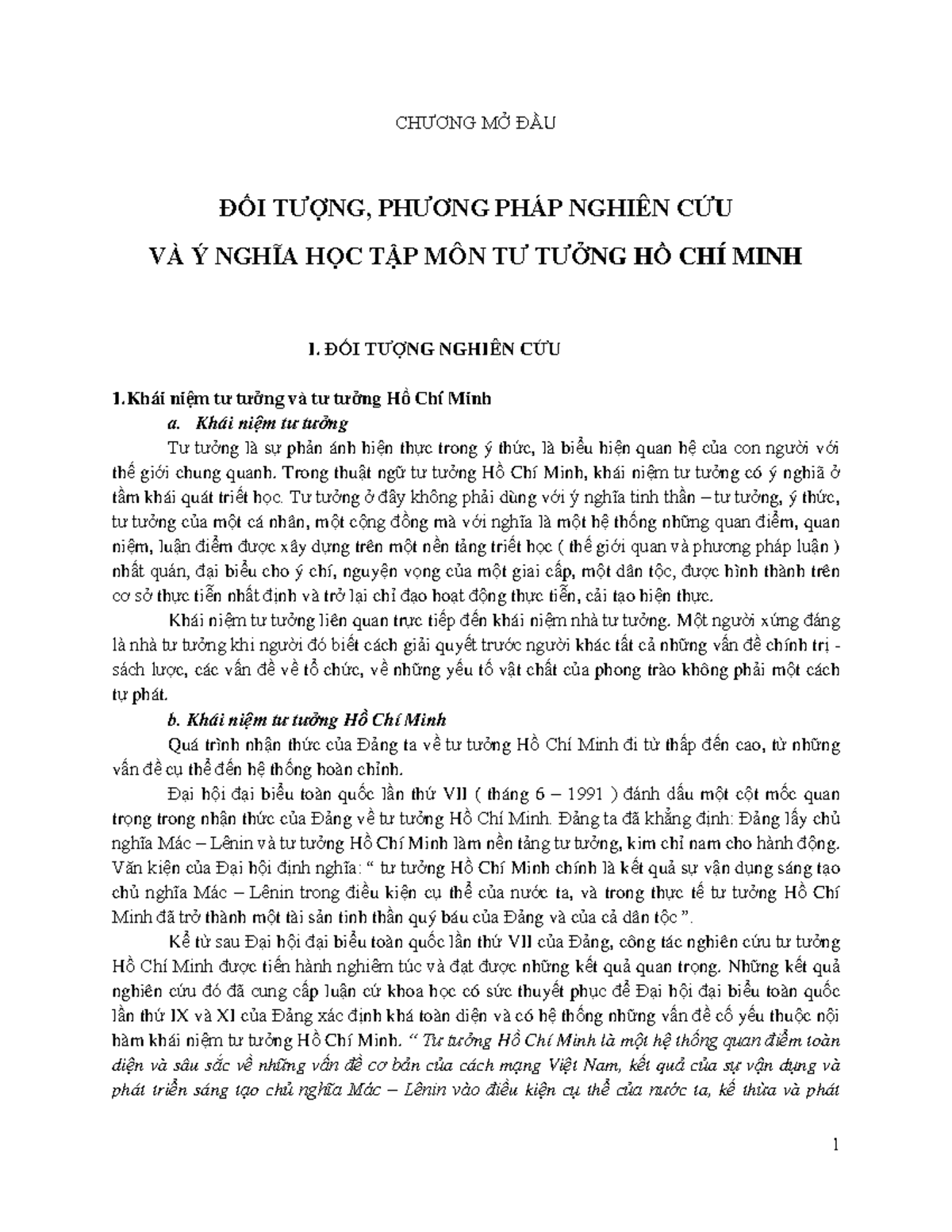 Giao trinh tu tuong ho chi minh mbn - CHƯƠNG MỞ ĐẦU ĐỐI TƯỢNG, PHƯƠNG ...