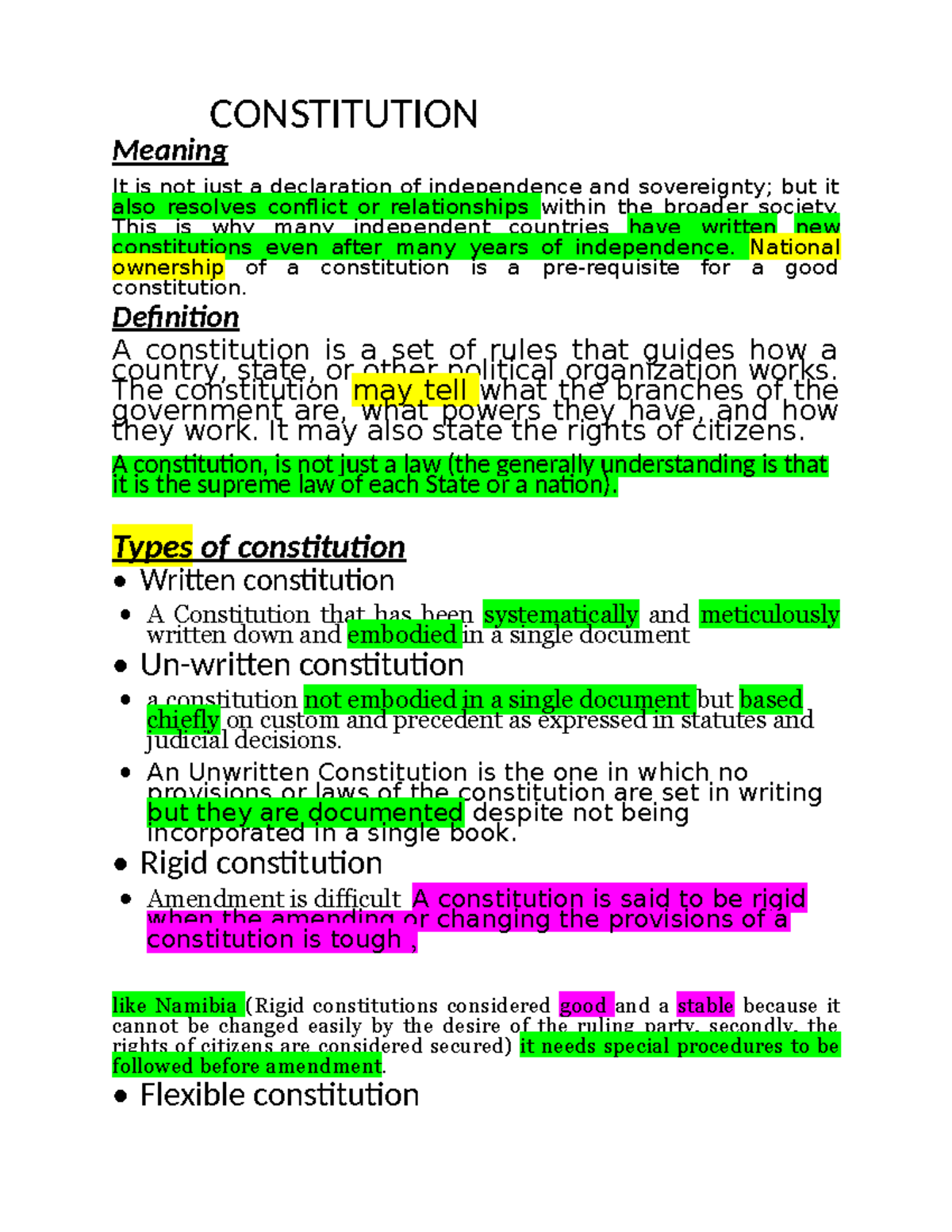 Constitution notes - CONSTITUTION Meaning It is not just a declaration ...