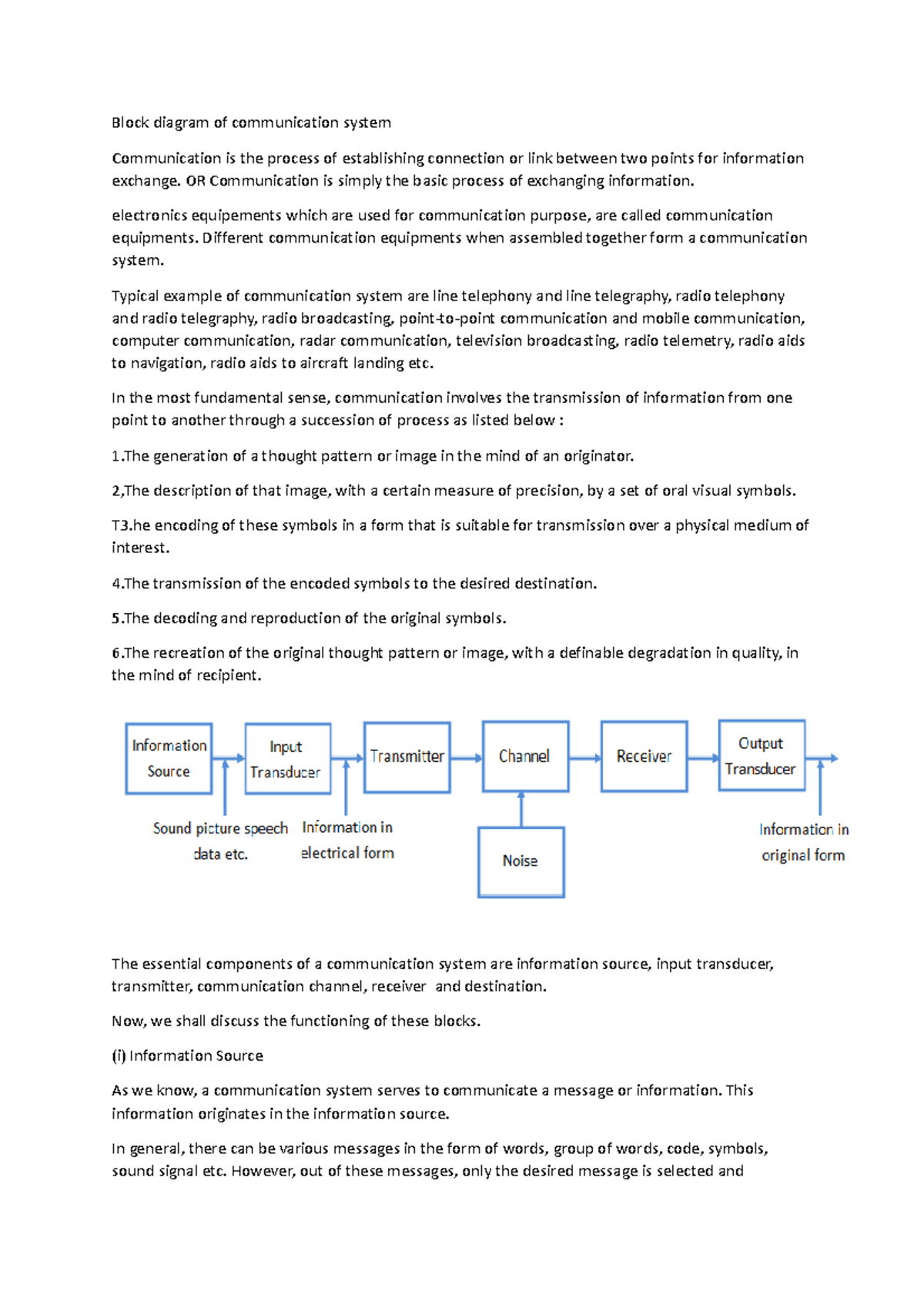 Block diagram of communication - OR Communication is simply the basic ...