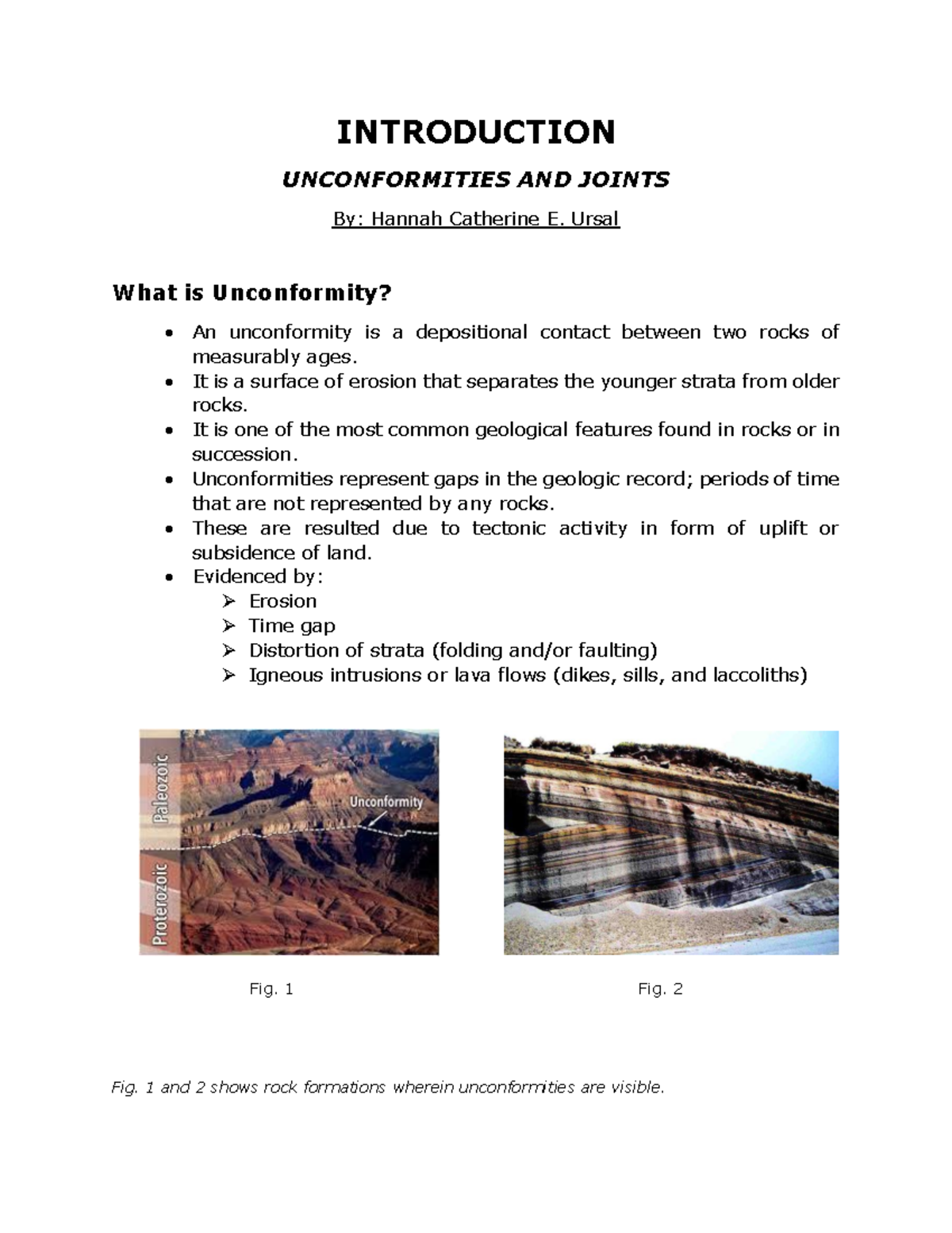 Geology - INTRODUCTION UNCONFORMITIES AND JOINTS By: Hannah Catherine E ...