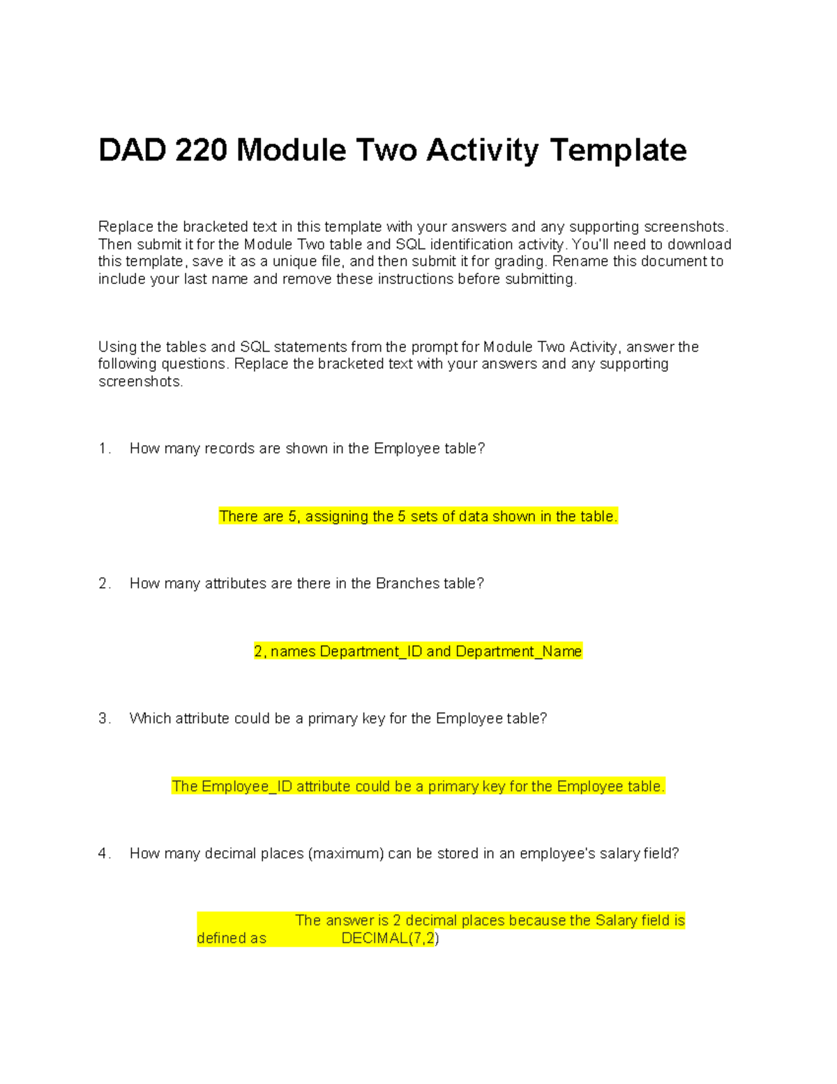 Paulsen Module 2 - wdawadadadadadadada - DAD 220 Module Two Activity Template Replace the ...