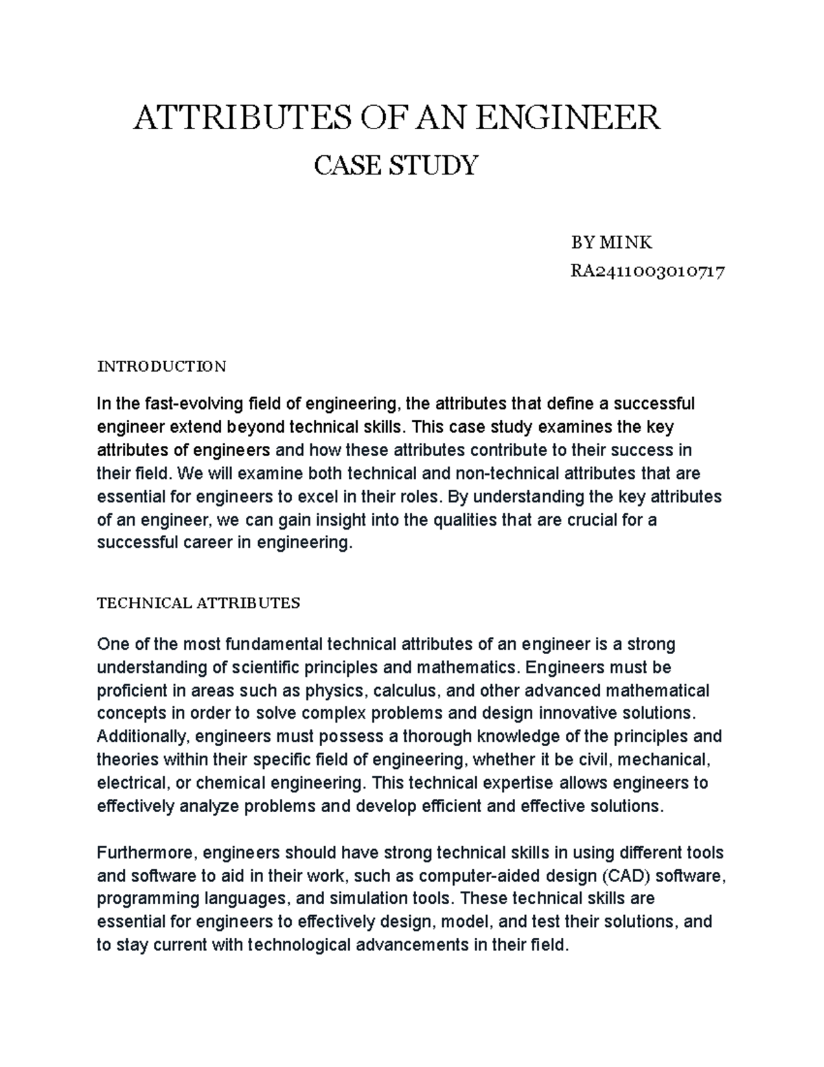 Attributes OF AN Engineer - ATTRIBUTES OF AN ENGINEER CASE STUDY BY ...
