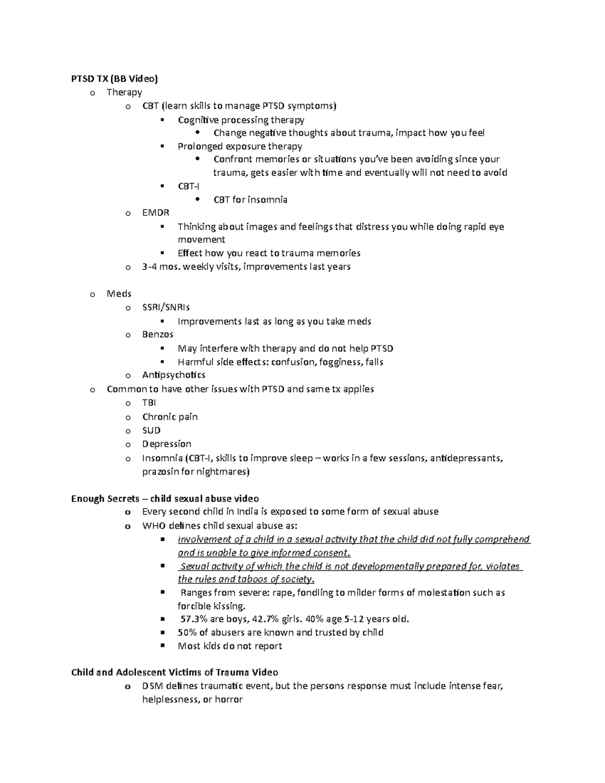 806 Week 4 BB - Week 4 BB notes/media PTSD treatment Child Sexual Abuse ...