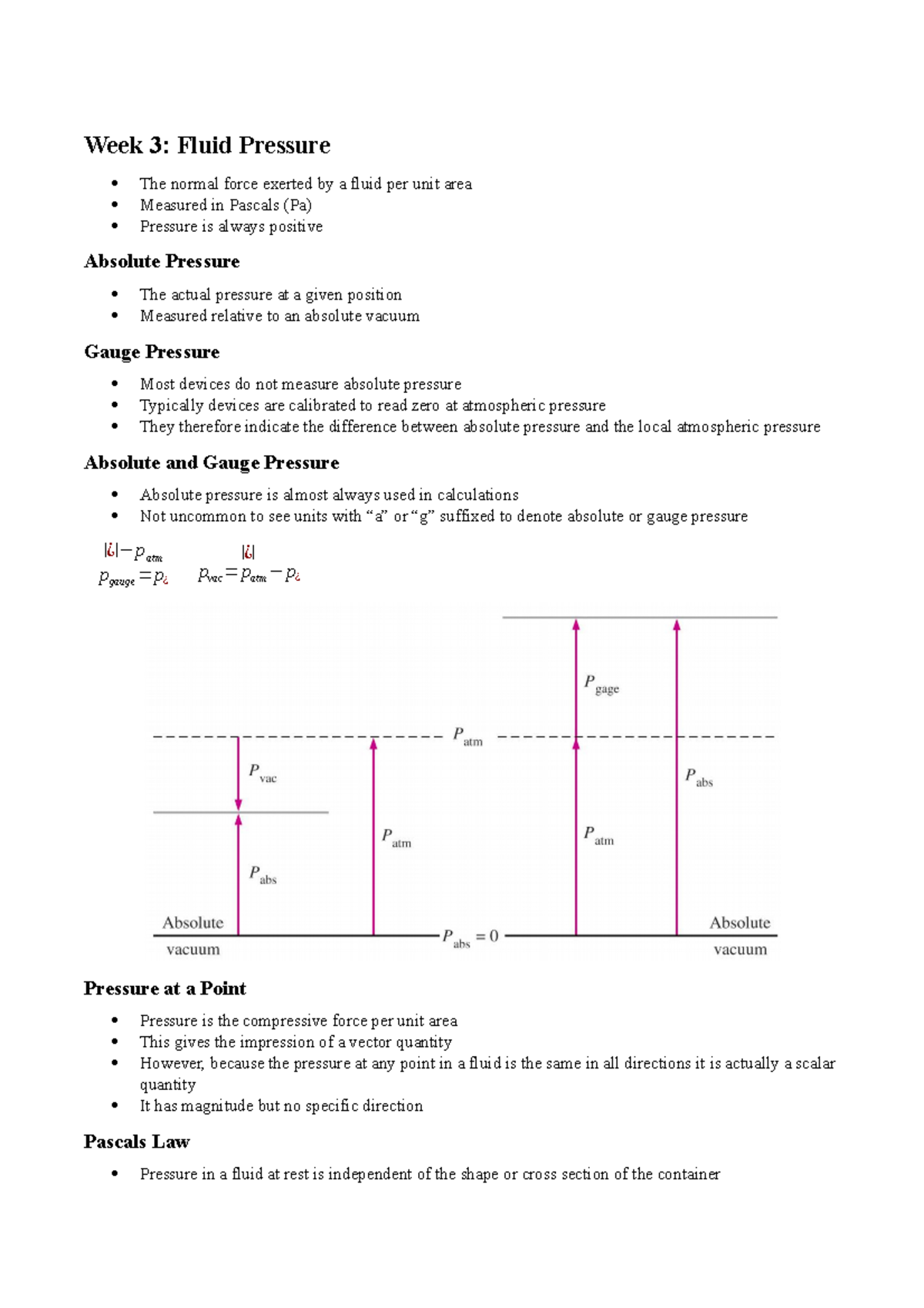 Tutorial Notes Week 3 - Week 3: Fluid Pressure The normal force exerted ...