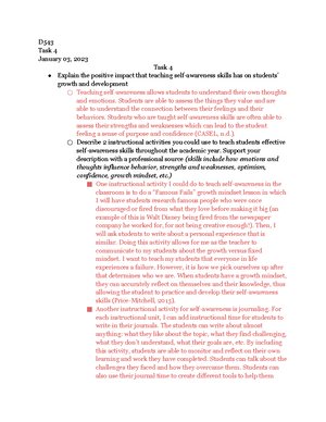 WGU Task 4 Teaching Social - Emotional Skills - Tiana Driscoll Task 4 ...