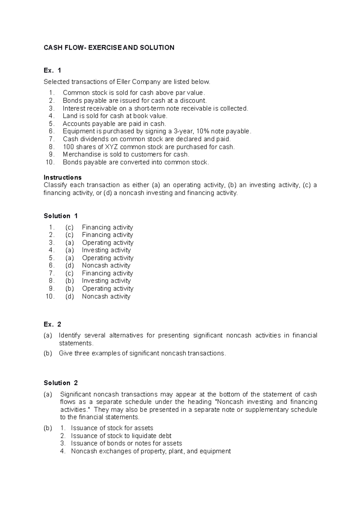 K00466 202102012 15802 CASH FLOW- Exercise AND Solution - CASH FLOW ...