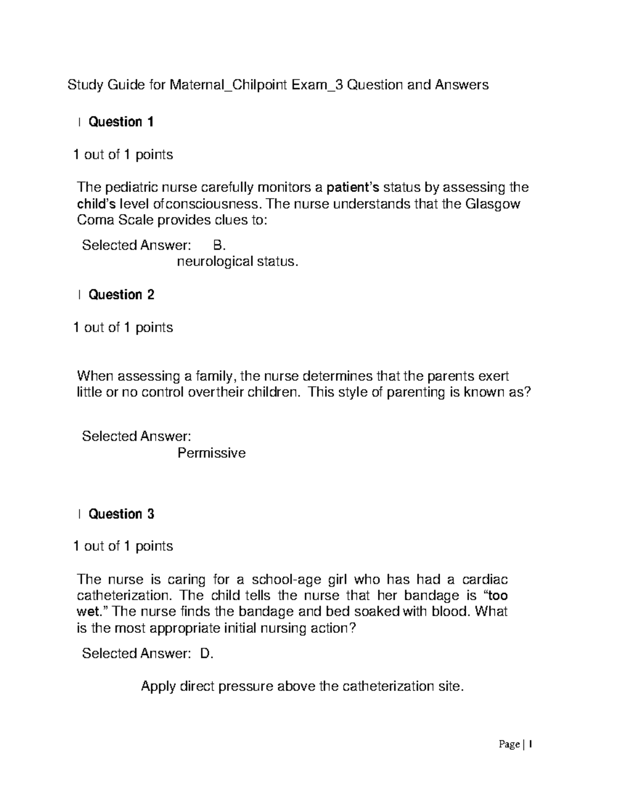Study Guide for Maternal Chilpoint Exam 3 Question and Answers - Study ...