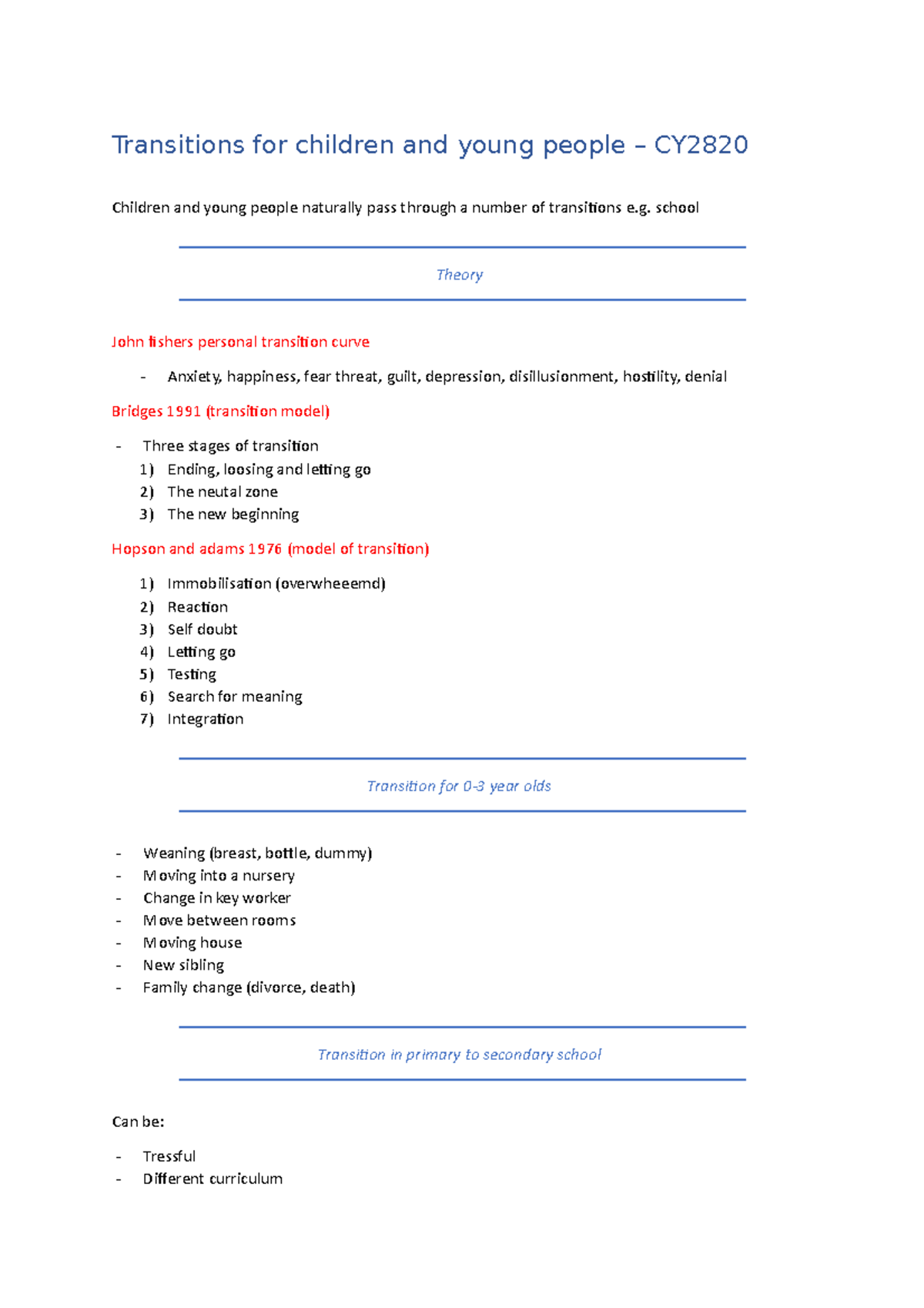 Notes Transitions for children and young people - Transitions for ...