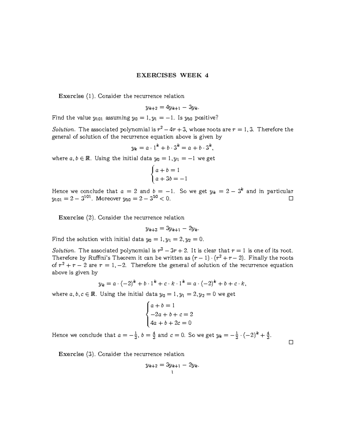 Esercizi WEEK 4 - EXERCISES WEEK 4 Exercise (1). Consider the ...