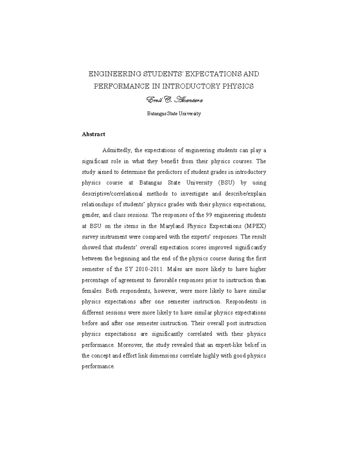 Engineering Students Expectations and Pe - ENGINEERING STUDENTS ...