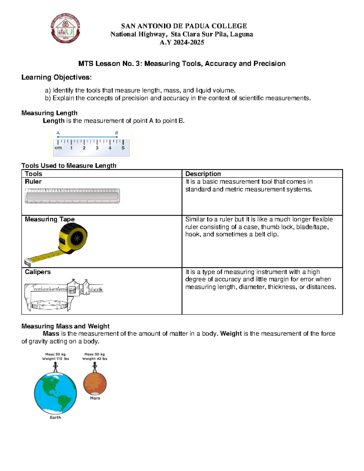 Lesson 3 - notes on unit 2 - SAN ANTONIO DE PADUA COLLEGE National ...