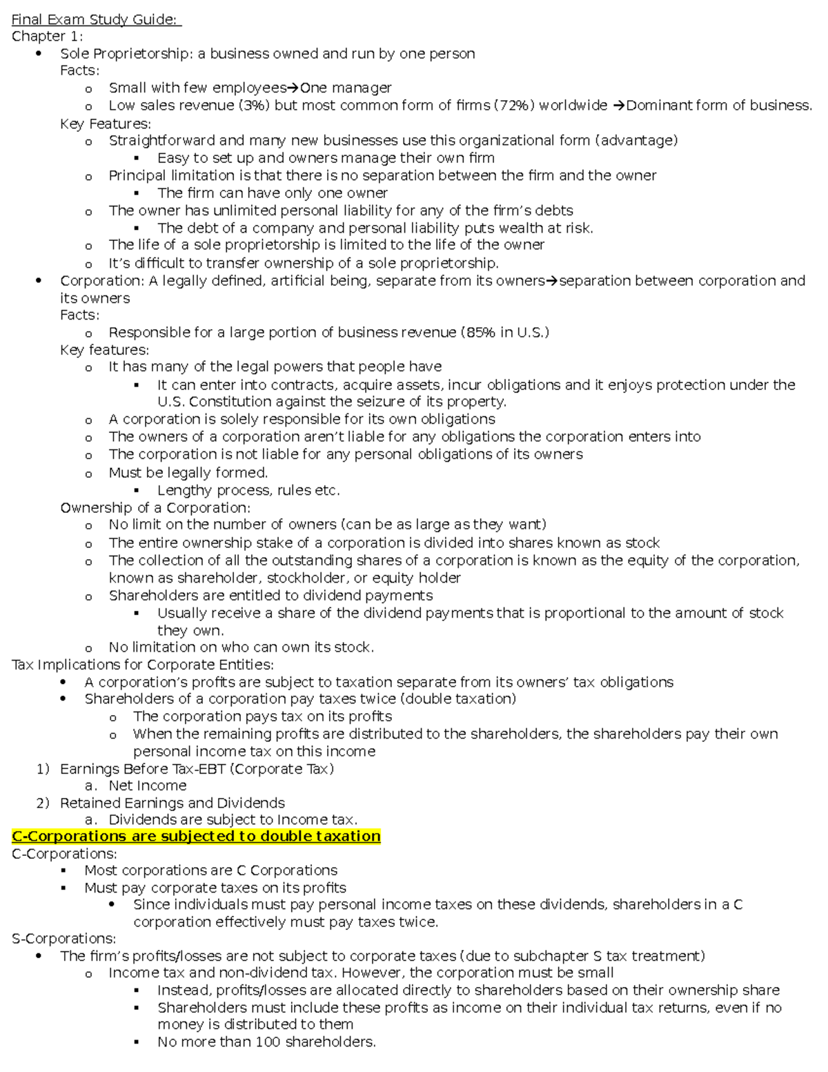 Final Exam Study Guide Yui Lui - Final Exam Study Guide: Chapter 1 ...