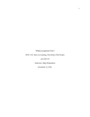 Written Assignment 1102 - Written Assignment Unit 6 BUS 1102: Basic Accounting, University of ...
