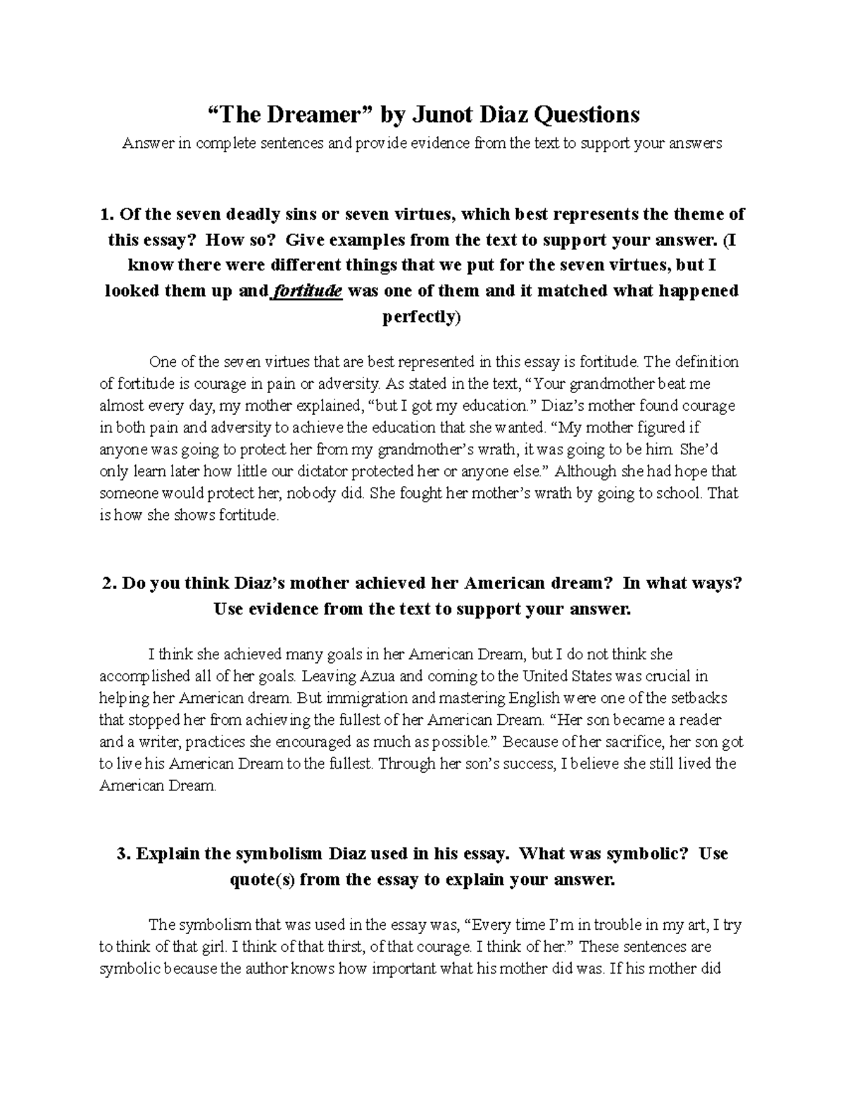 The Dreamer by Junot Diaz questions - “The Dreamer” by Junot Diaz ...