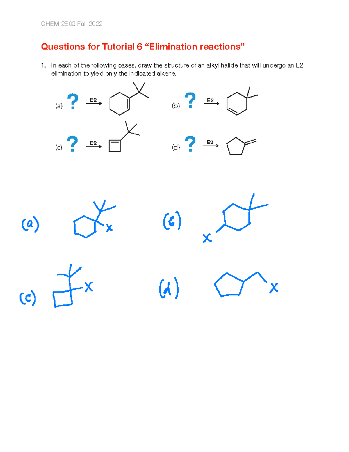 Tutorial 6 F2022 - Elimination reactions - solutions - Questions for ...