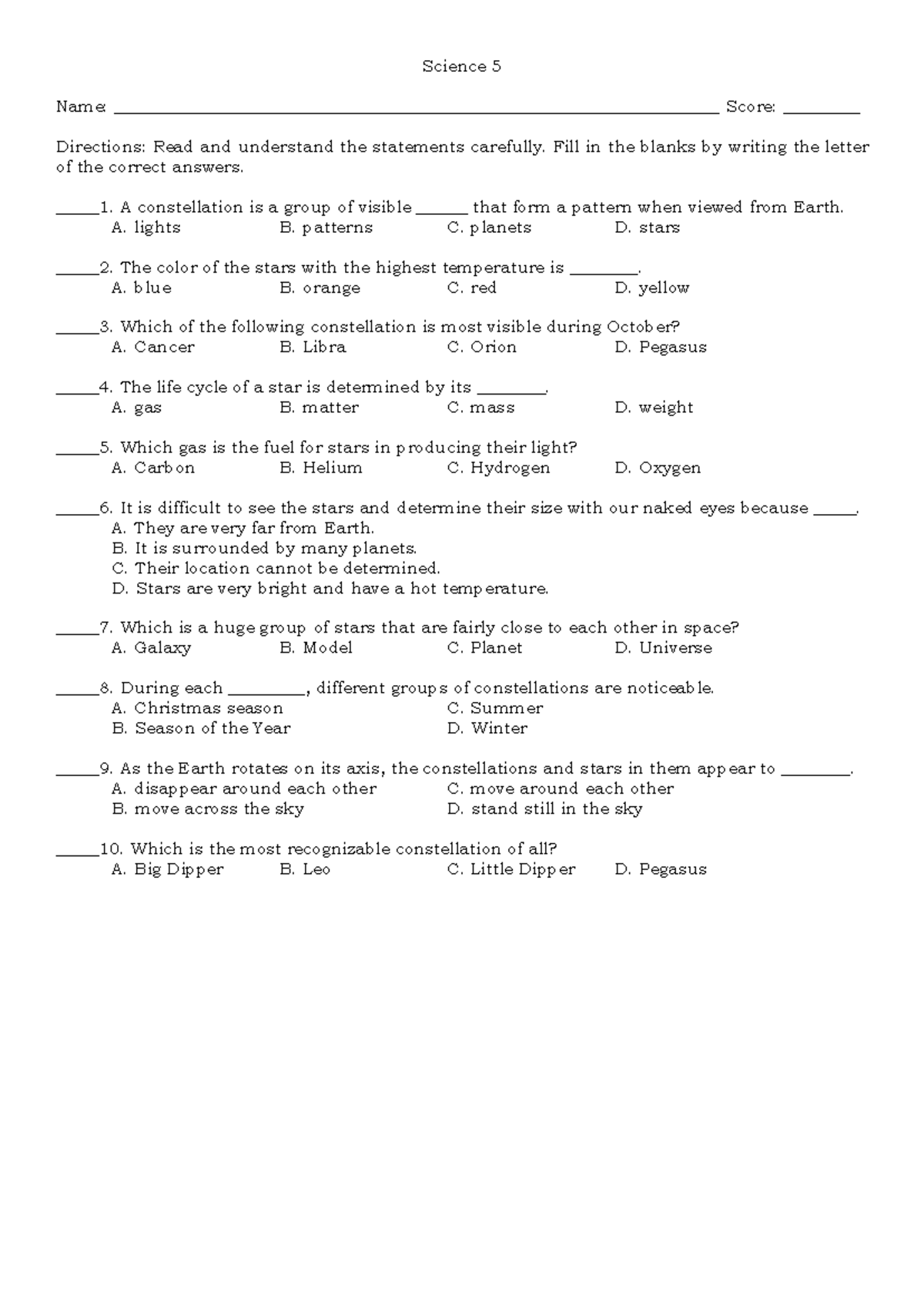 Q4 Take-home activity 4 - Science 5 Name: - Studocu