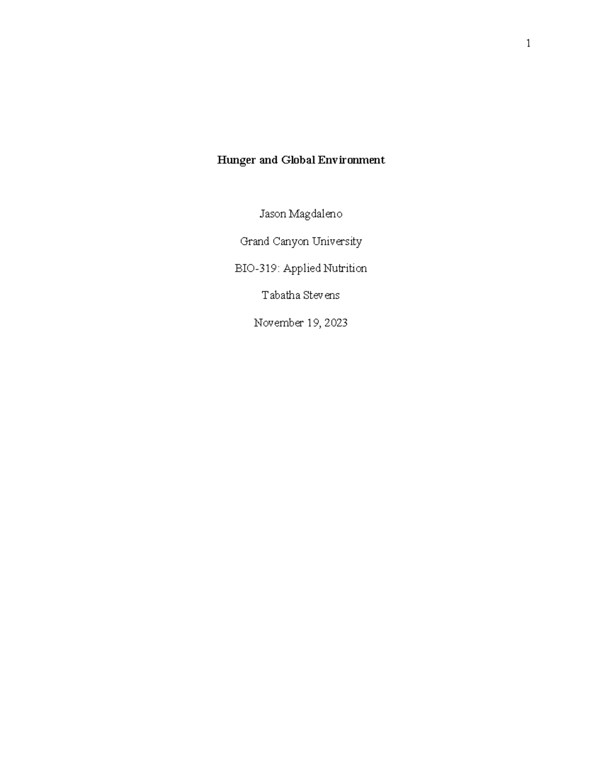 Hunger and Global Environment Paper - Hunger and Global Environment ...