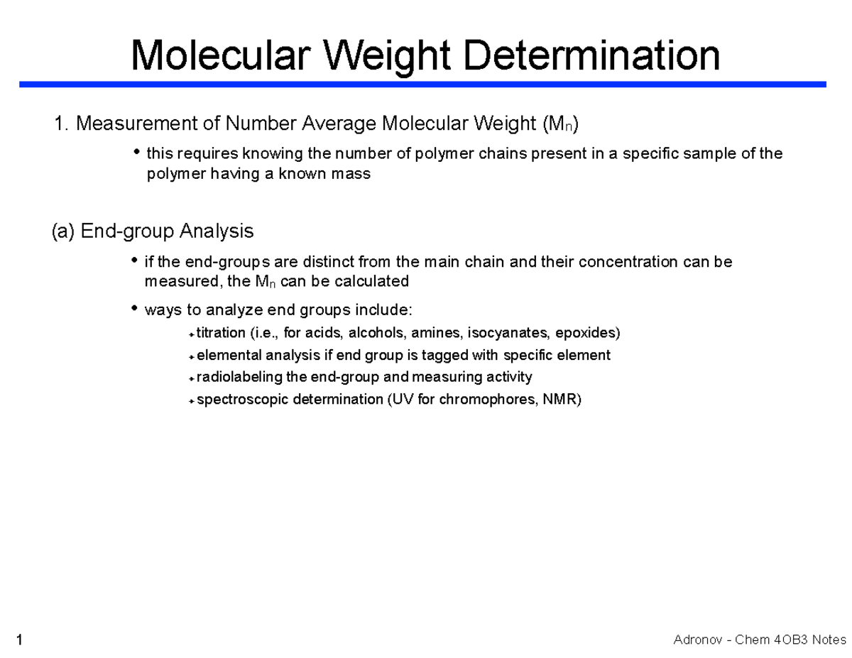 6.1 - Molecular Weight Determination pt 1 of 2 - Adronov - Chem 4OB3 ...