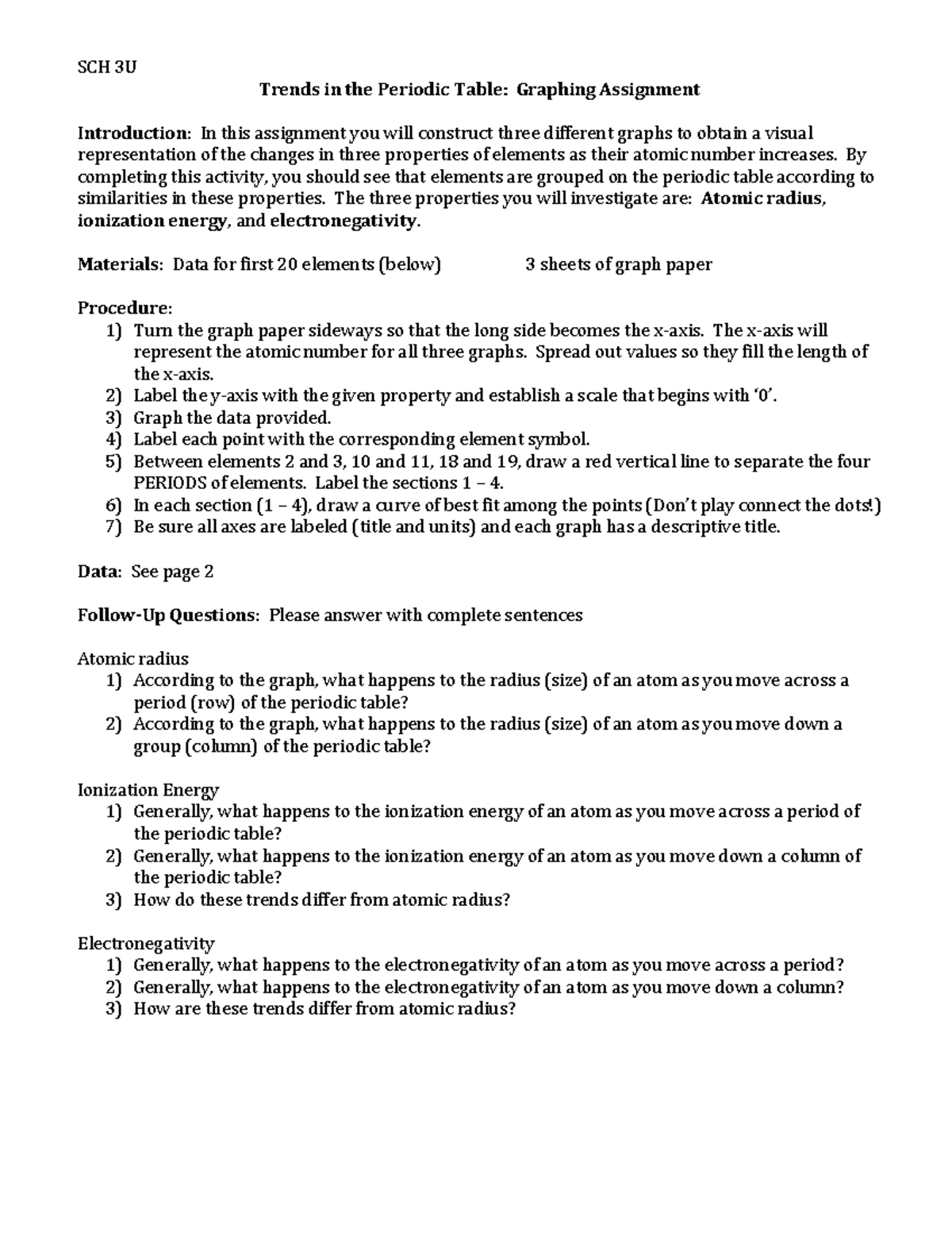 Nanopdf - practice material - SCH 3U Trends in the Periodic Table: Graphing Assignment ...