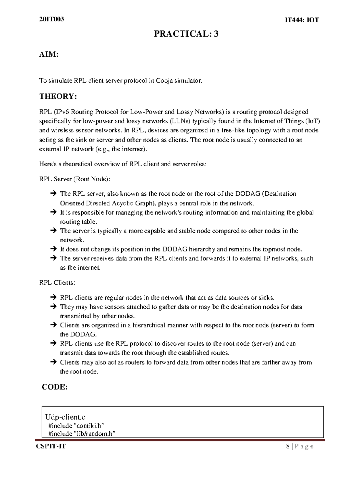 Iot Practical 3 It444 Iot Aim Practical 3 To Simulate Rpl Client Server Protocol In Cooja