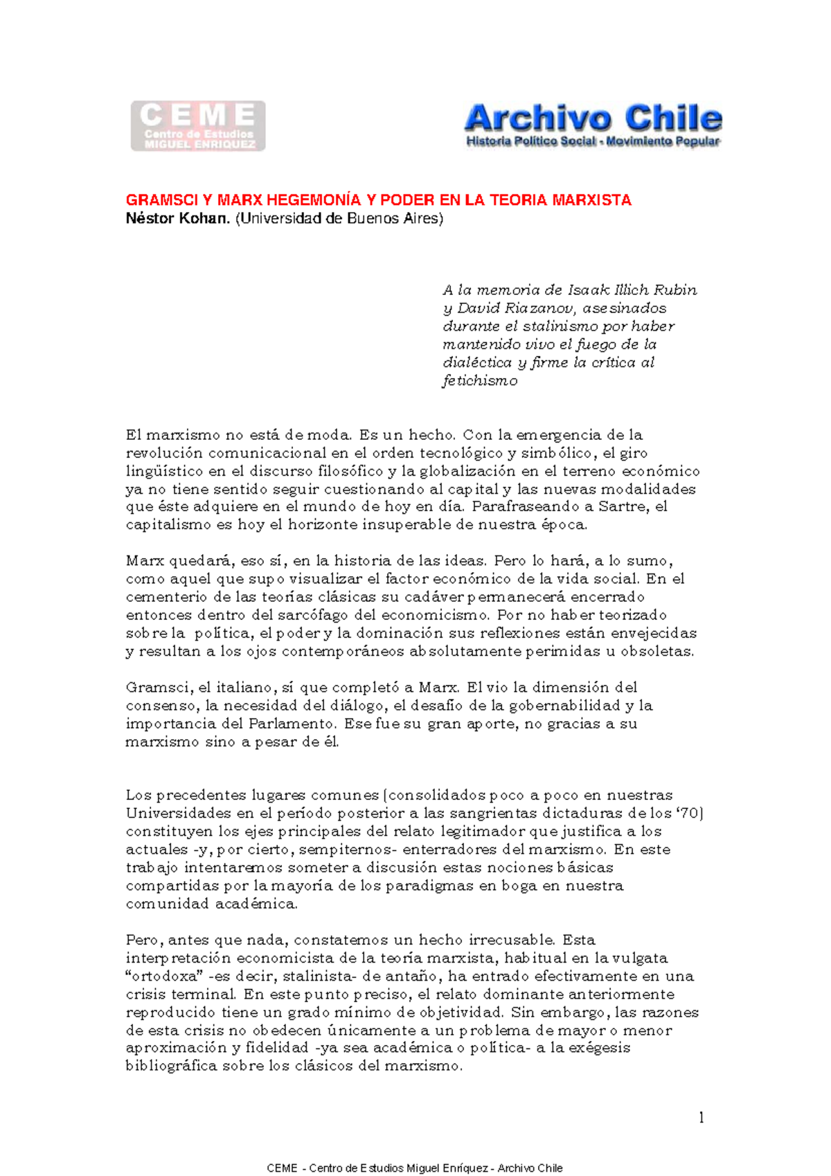 Néstor Kohan gramsci y Marx Hegemonía y poder en la teor Marxista ...