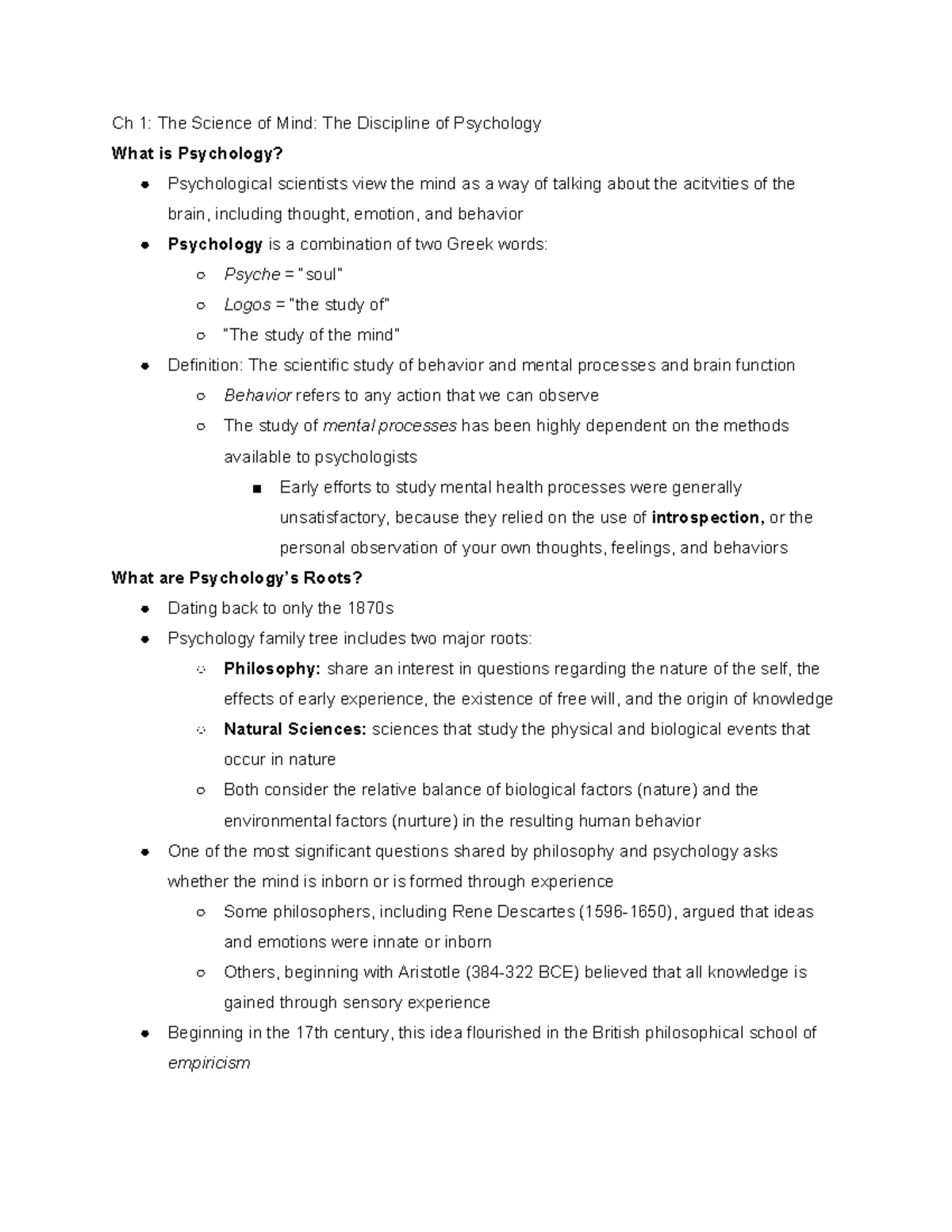 Psych Book Notes - Textbook Summary - Ch 1: The Science of Mind: The ...