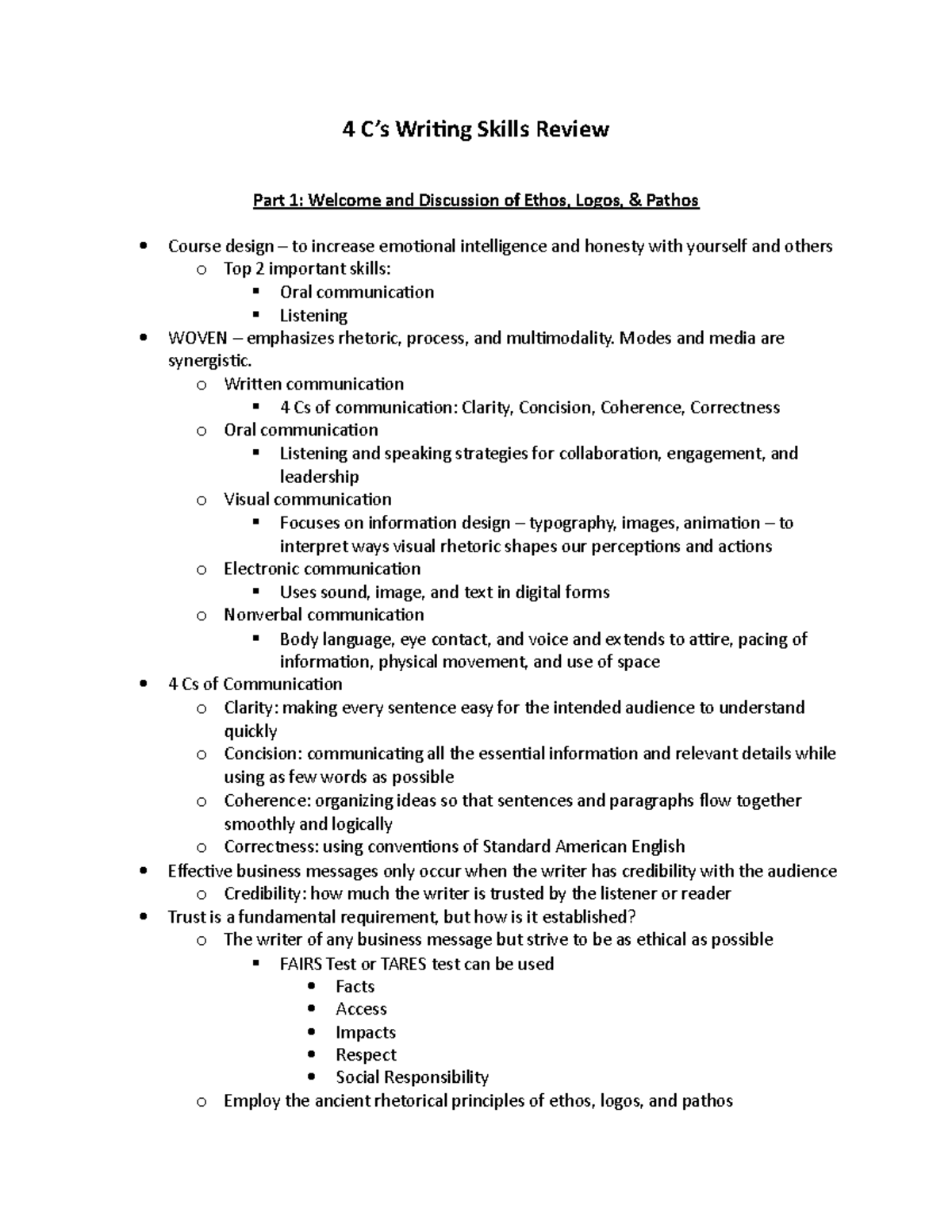 4 C's Review Notes Part 1 - 4 C’s Writing Skills Review Part 1: Welcome ...