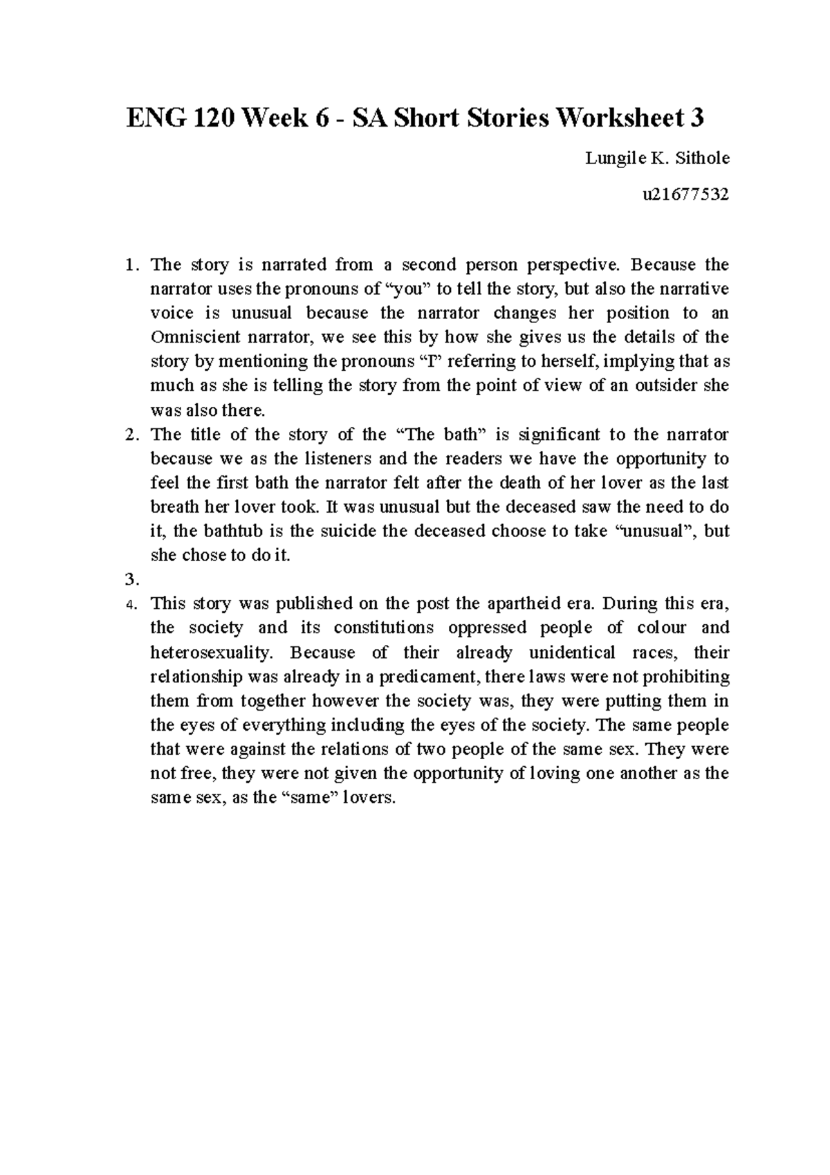 Eng101 Week00 - Heart of darkness - ENG 120 Week 6 - SA Short Stories ...