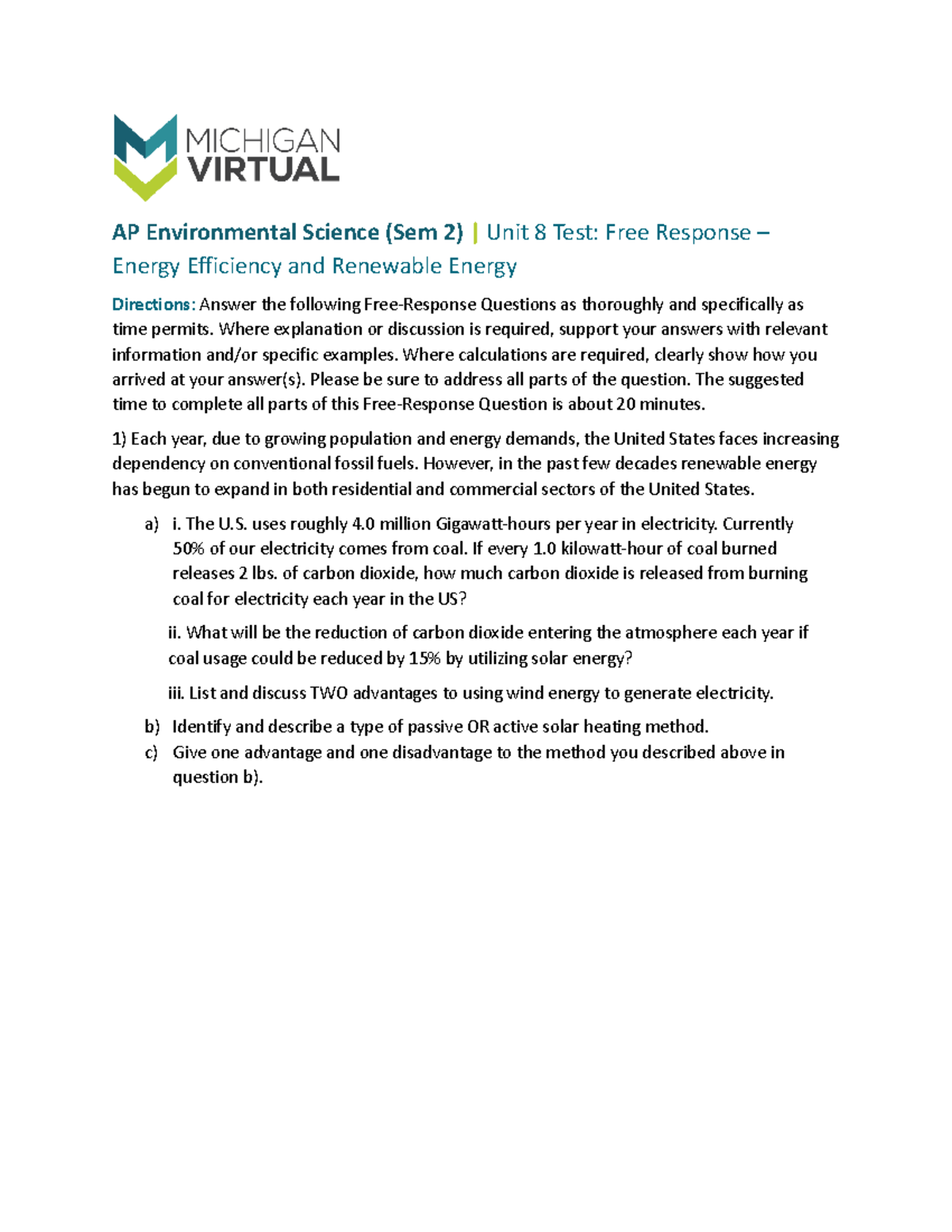 Emily Schestag - Unit 8 Test Free Response - AP Environmental Science ...