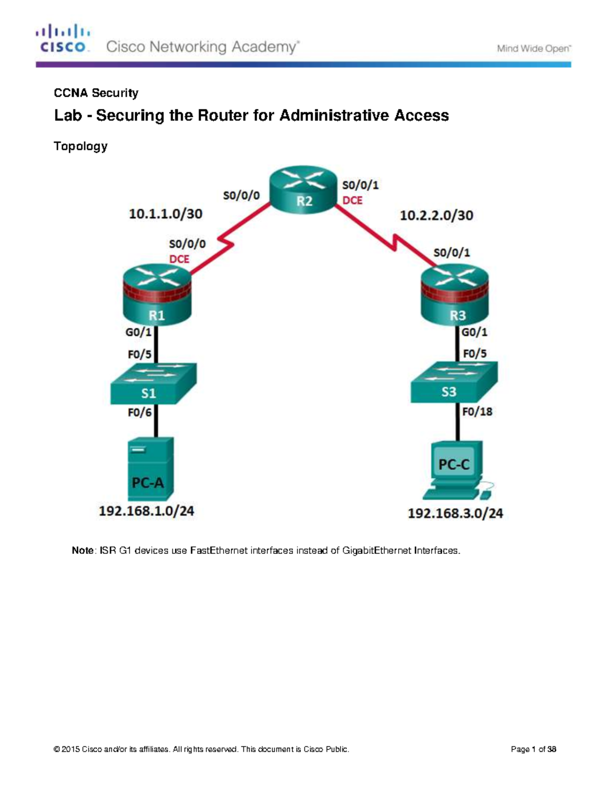 Lab - Hardening - CCNA Security Lab - Securing the Router for Administrative Access Topology ...
