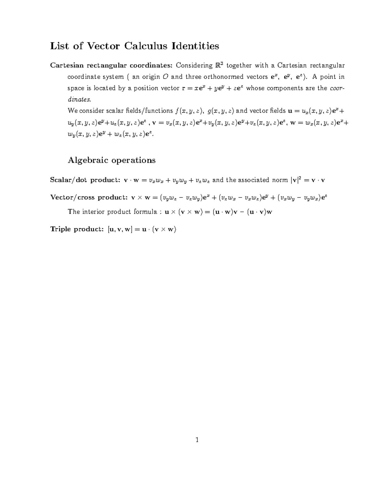 Europhotonics List Vector Calculus Identities - List of Vector Calculus ...