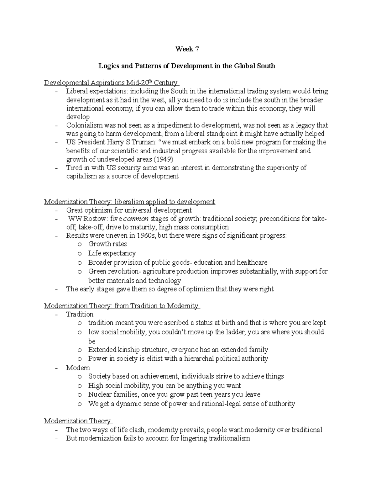 Week 7 - notes on capitalism in the global south - Week 7 Logics and ...