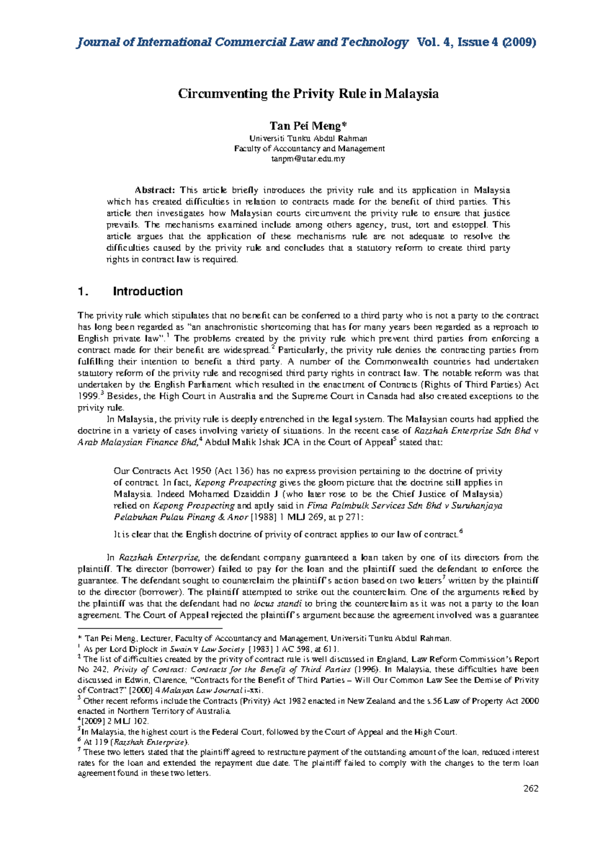 Circumventing the Privity Rule in Malaysia - edu Abstract: This article ...