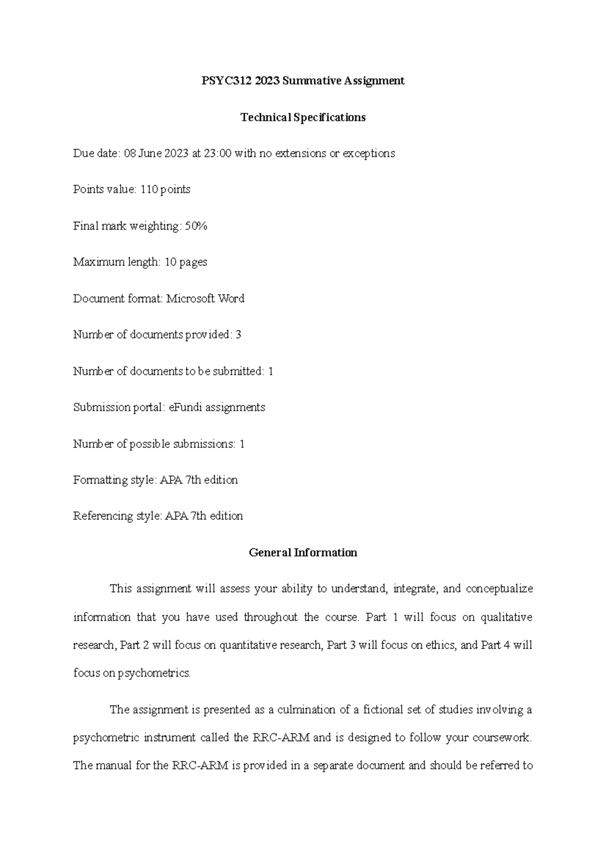 PSYC312 Summative Assignment Context and Instructions Second Opp ...