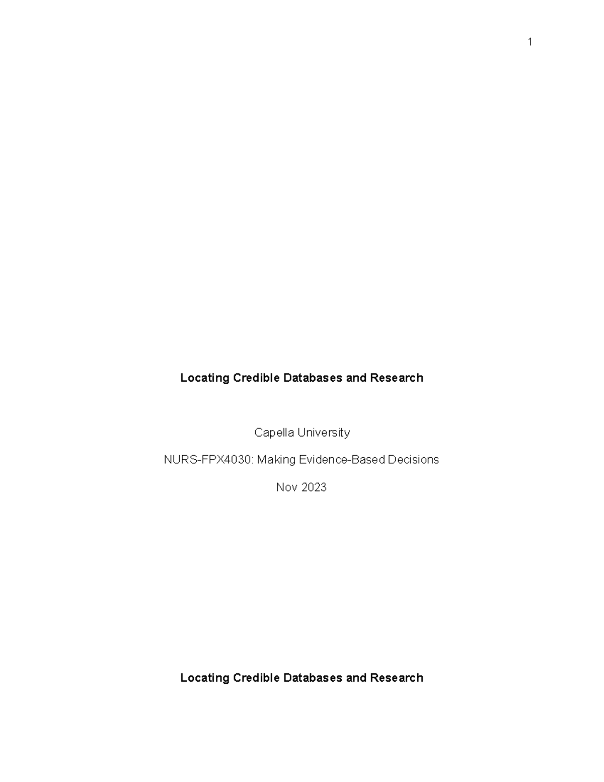 Draft.docx 4030-1 - This assignment is on Locating Credible Databases and Research - Locating ...