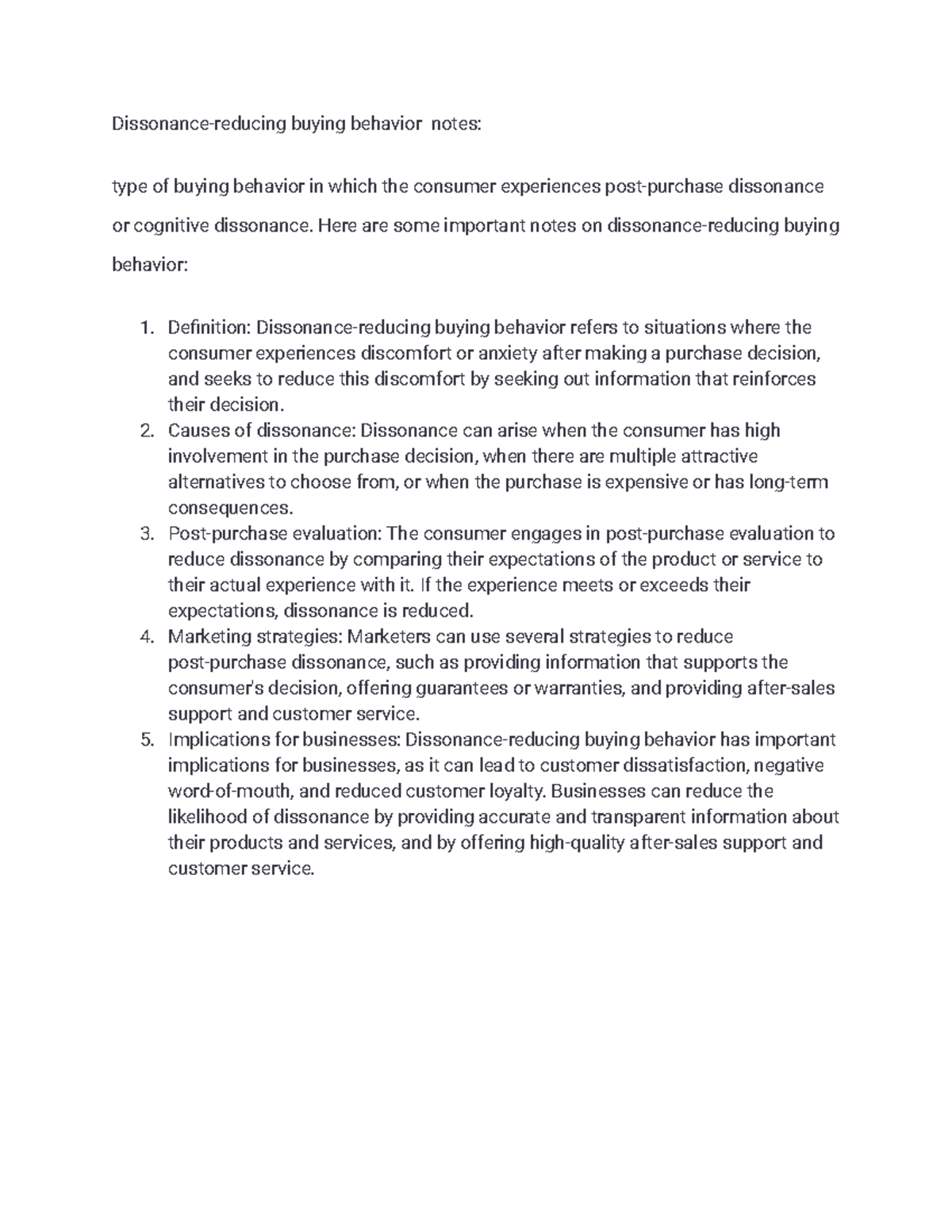 Dissonance-reducing buying behavior notes - Here are some important ...