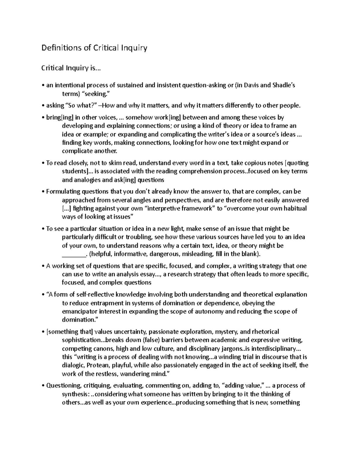 Definitions of Critical Inquiry - Definitions of Critical Inquiry ...