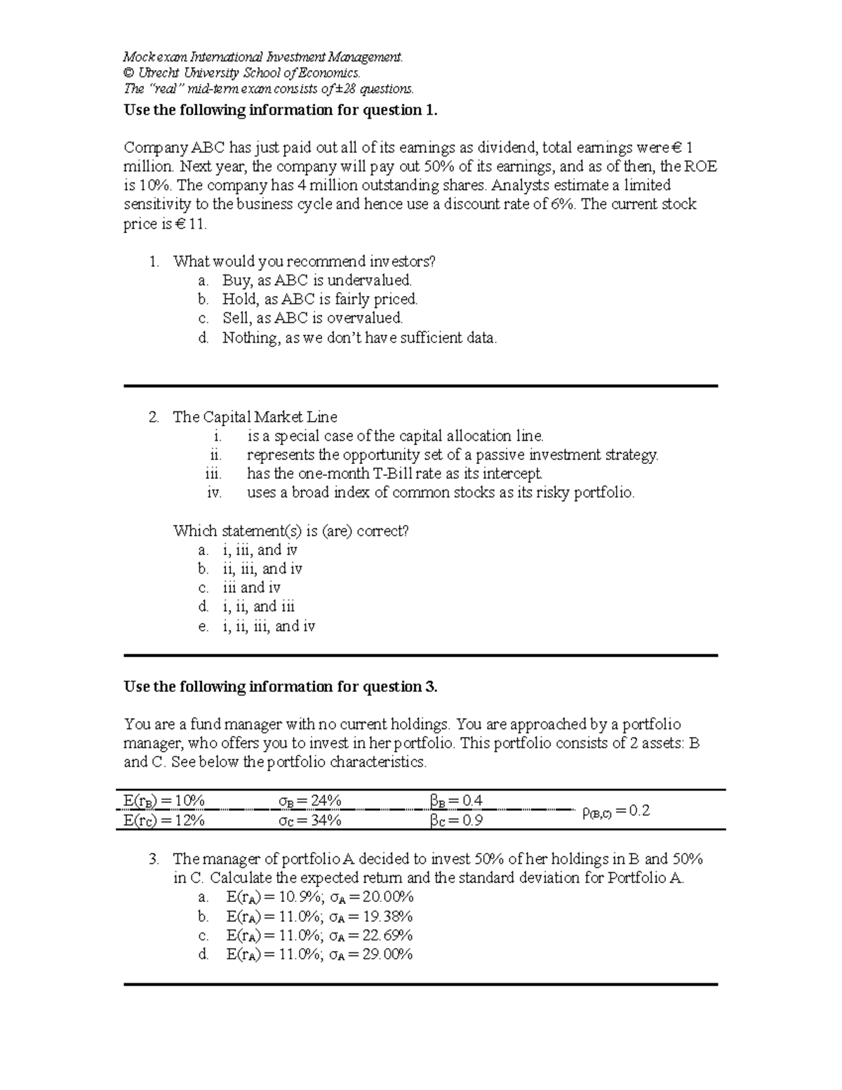 Sample/practice exam 11 December 2015, questions - Mock exam ...