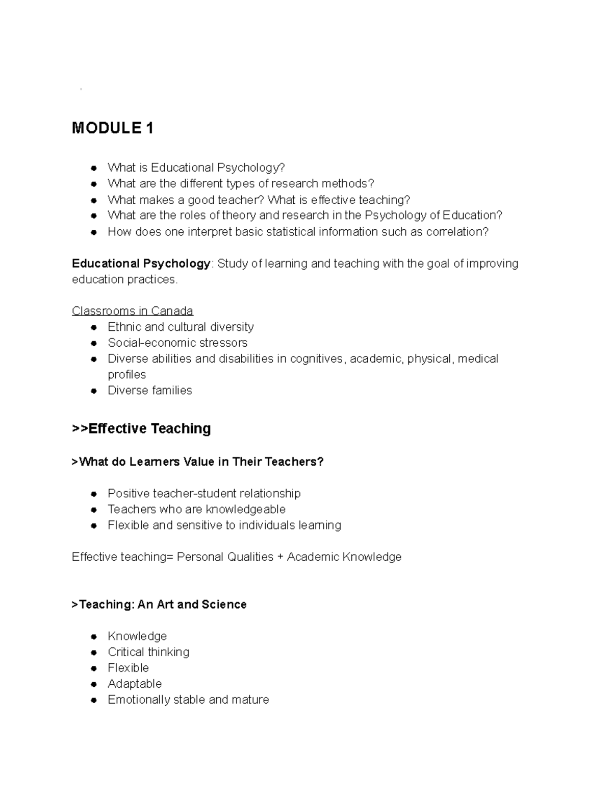 EDUC 210 - Notes - MODULE 1 What is Educational Psychology? What are ...
