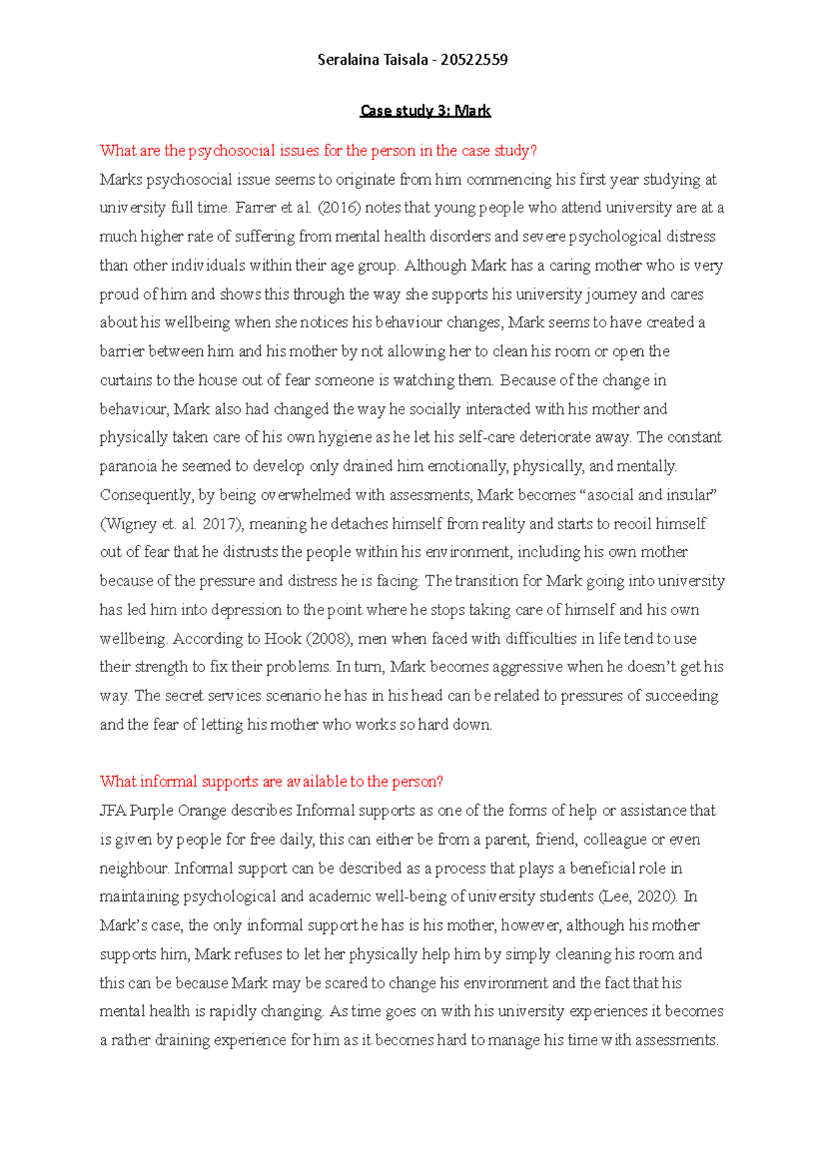 Assessment 4 Mental health - Case study 3: Mark What are the ...