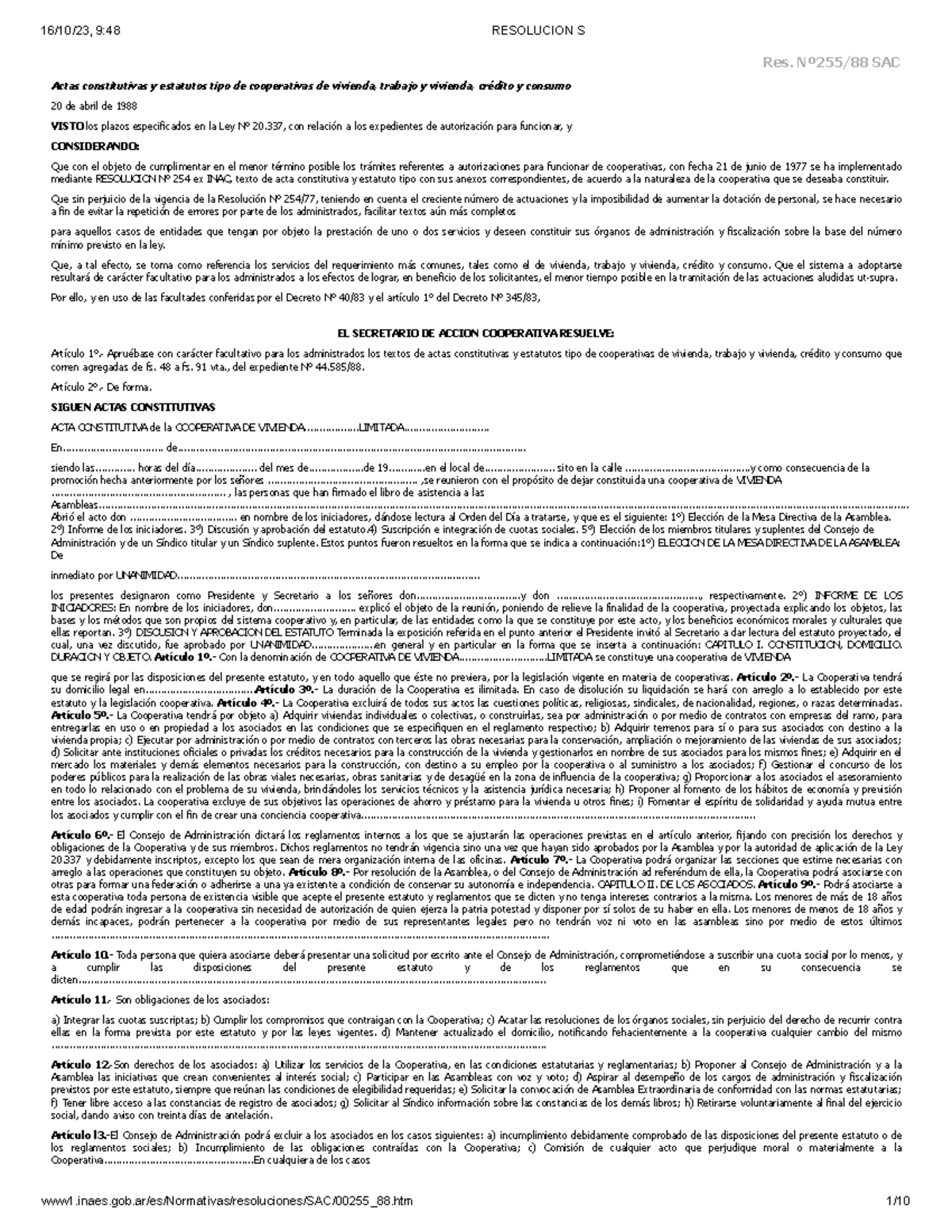 00 Resolucion 255 88 S - Resolución 255/88 - Res. Nº255/88 SAC Actas ...