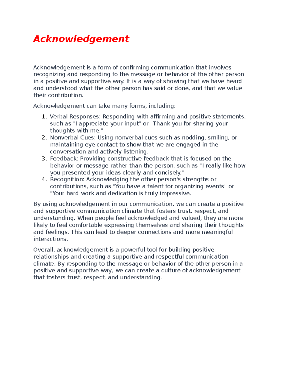 Document 102 - essay - Acknowledgement Acknowledgement is a form of ...