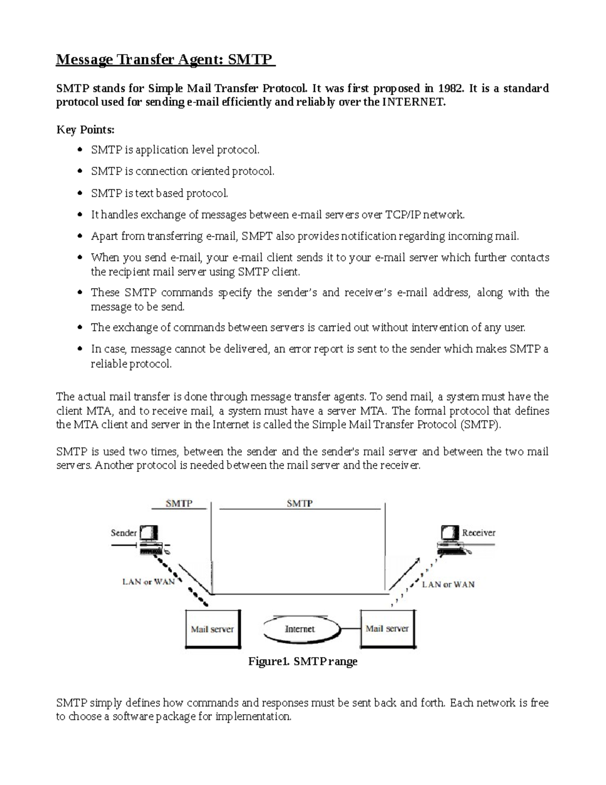 Notes (1) - Message Transfer Agent: SMTP SMTP stands for Simple Mail ...