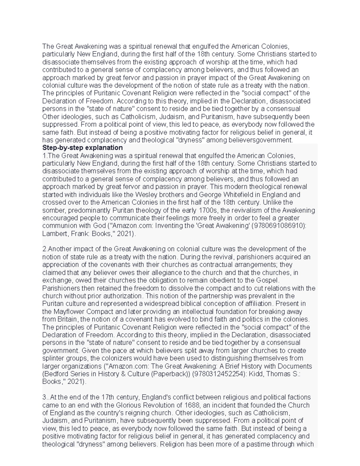 The Great Awakening was a spiritual renewal that engulfed the American ...