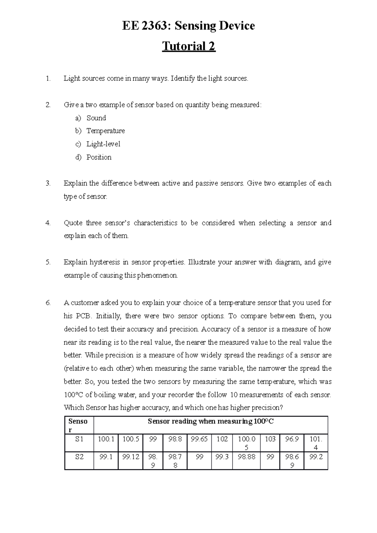 Tutorial 1 Sensing - Sensor - EE 2363: Sensing Device Tutorial 2 Light ...