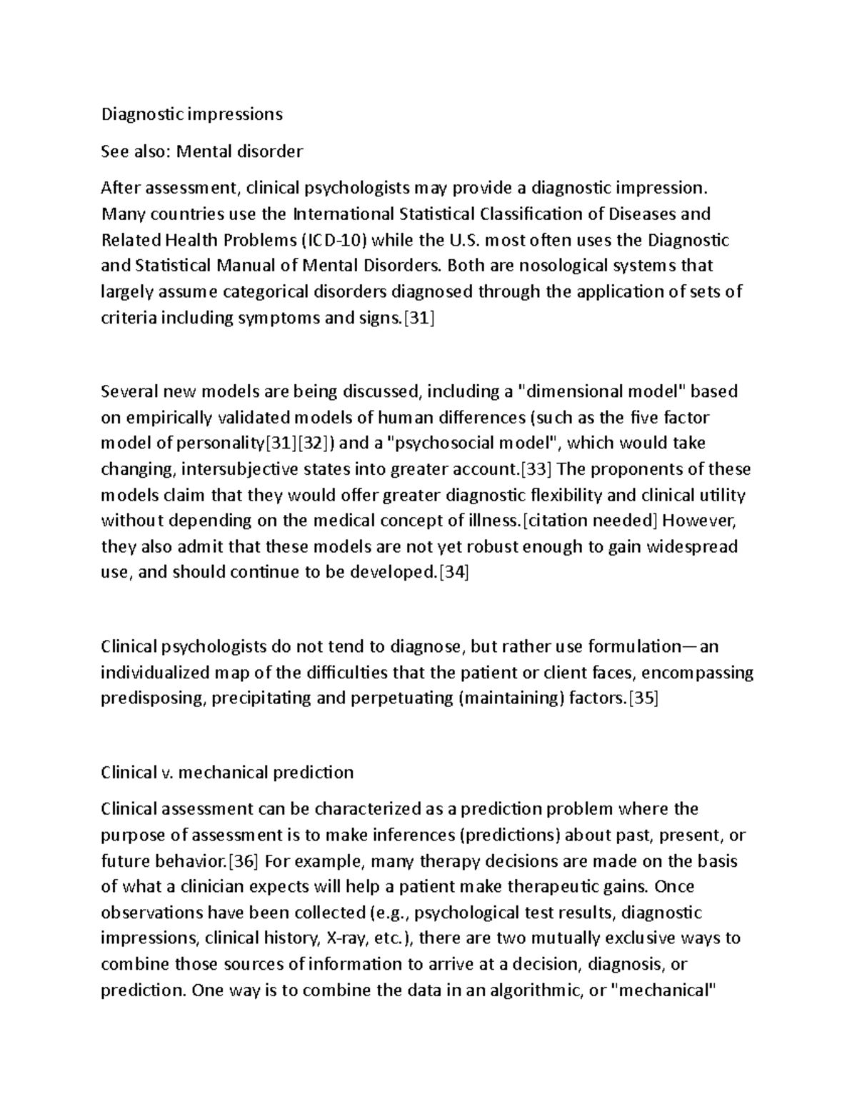 Homework 7 - idk - Diagnostic impressions See also: Mental disorder ...