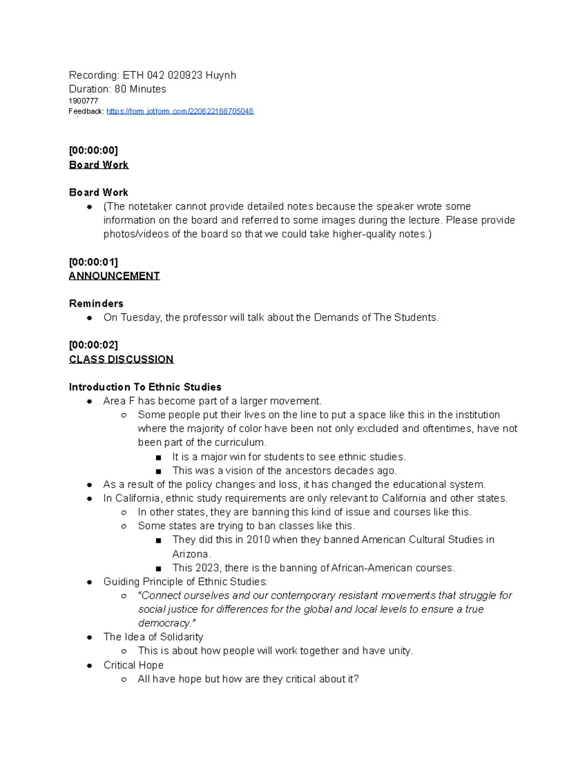 ETH 042 02-9-23 Huynh - Notes - Recording: ETH 042 020923 Huynh ...