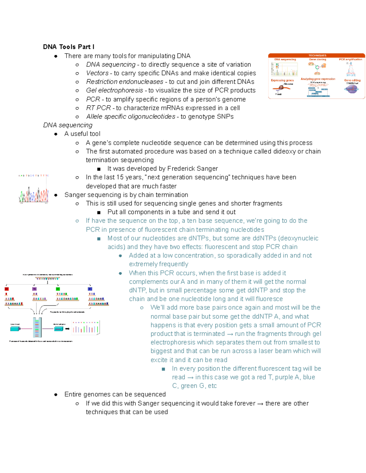 MCDB 1A DNA Tools - Notes - DNA Tools Part I There are many tools for ...