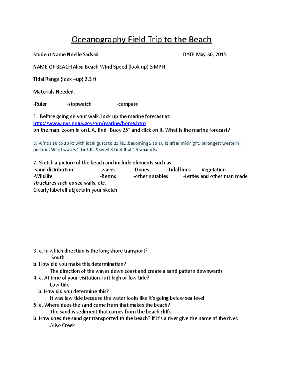 Oceanography Field Trip to the Beach - Oceanography Field Trip to the ...