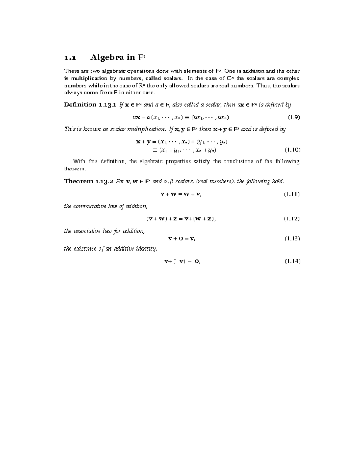 Algebra in Fn - 1 Algebra in Fn There are two algebraic operations done ...